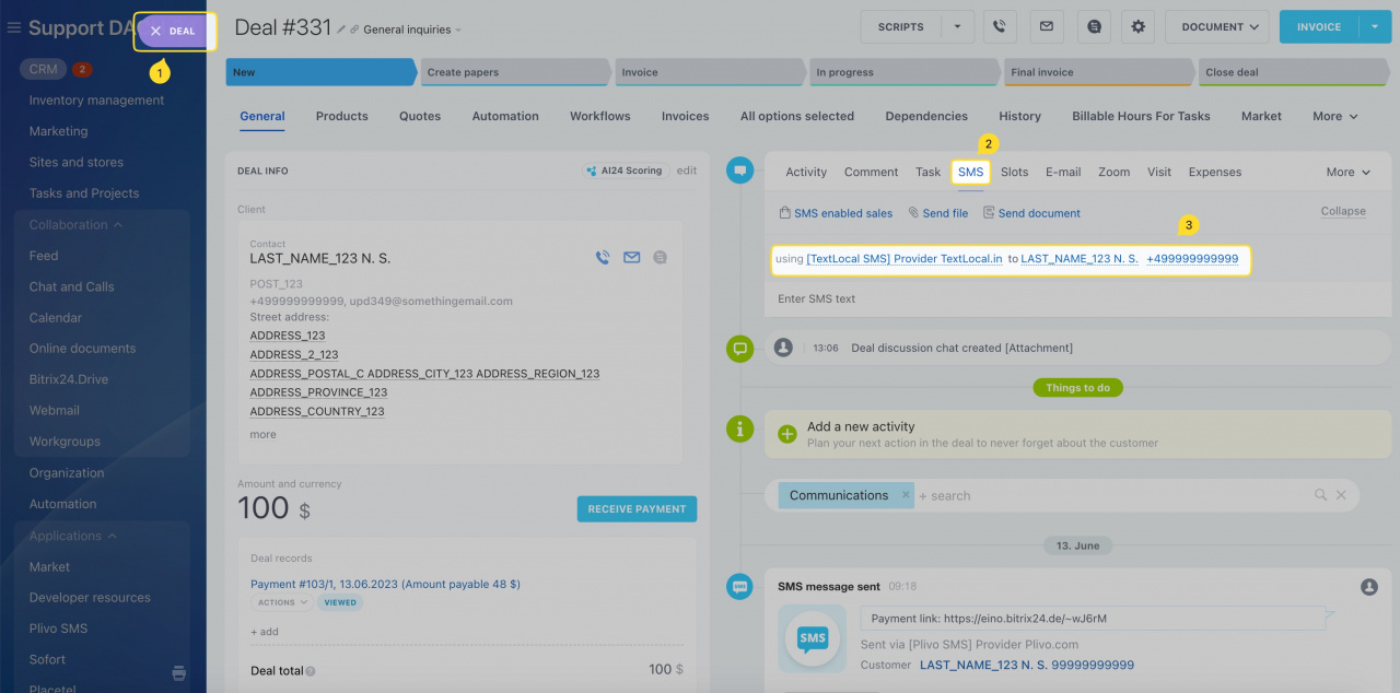 TextLocal SMS Integration app